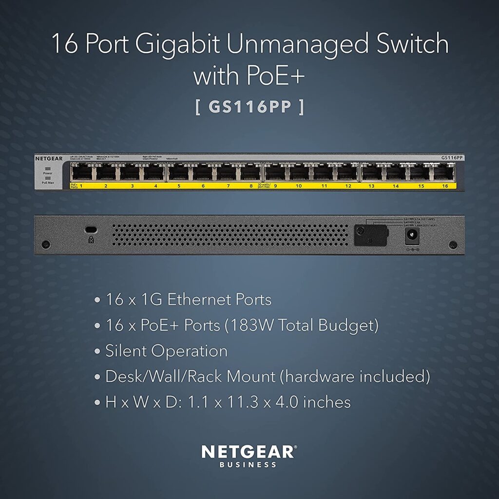 NETGEAR PoE Switch 16 Port Gigabit Ethernet Unmanaged Network Switch ...